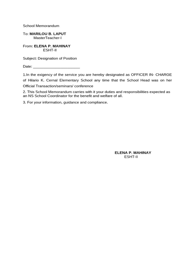 Memo School Coordinatorship | PDF | Wellness