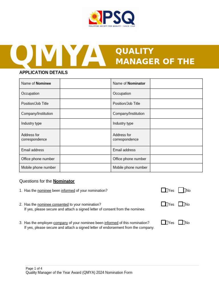 QMYA 2024 Nomination Form | PDF