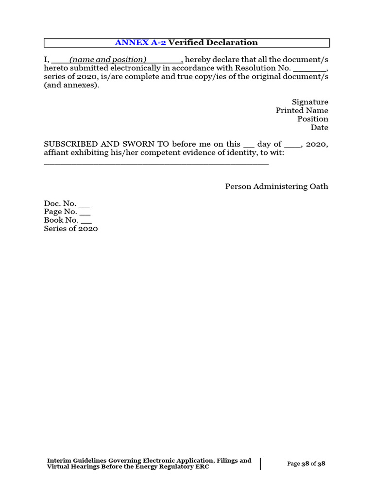 ERC Annex A - Verified Declaration | PDF