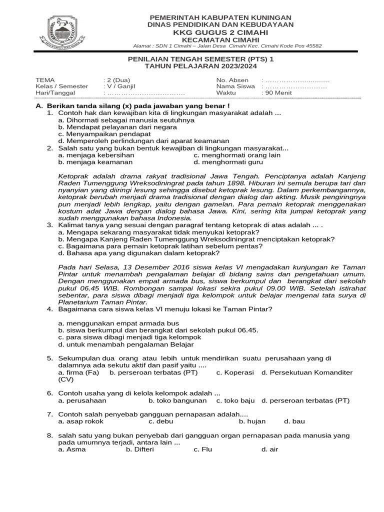 PTS Kelas 5 Tema 2 | PDF