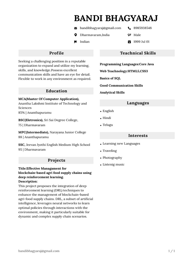 BANDI BHAGYARAJ FlowCV Resume 20241021 | PDF