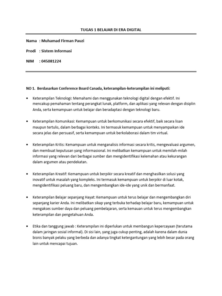 Tugas 1 Belajar Di Era Digital | PDF | Karier & Perkembangan