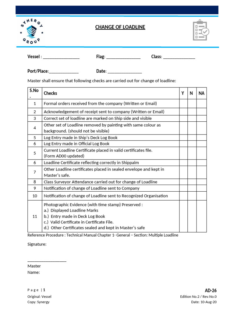 AD-26 Change of Loadline Checklist | PDF