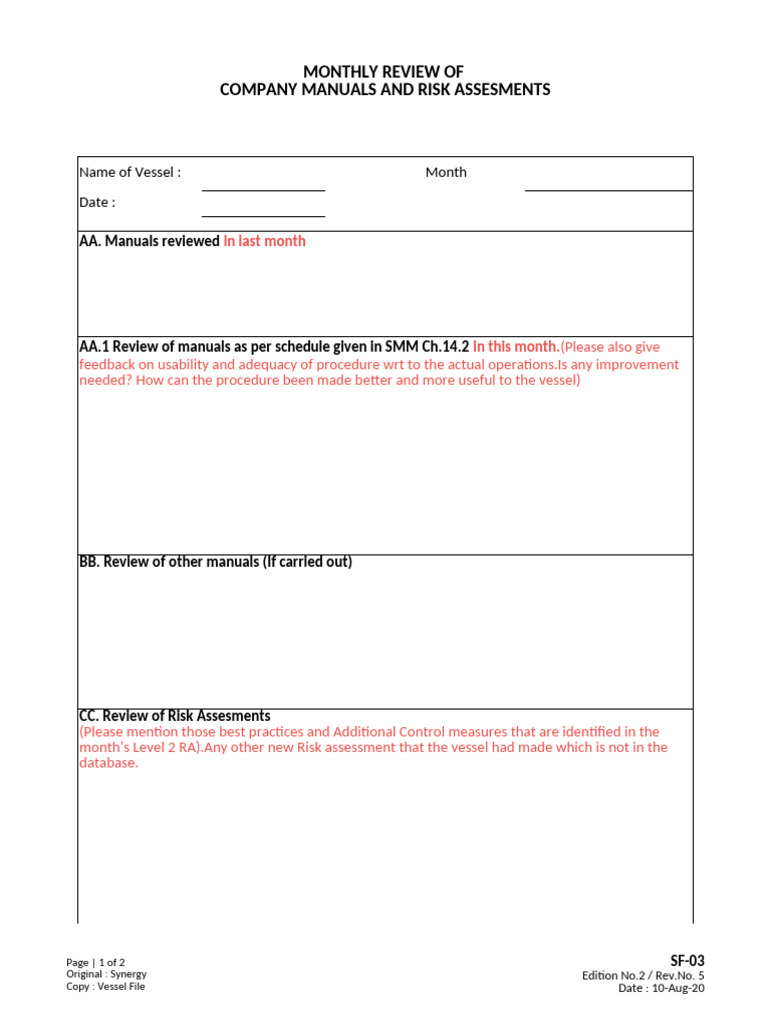 SF-03 Monthly Review of Company Manuals. | PDF | Law