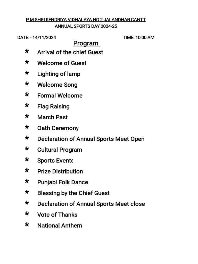 Sports Day Program-WPS Office | PDF | Sports & Recreation