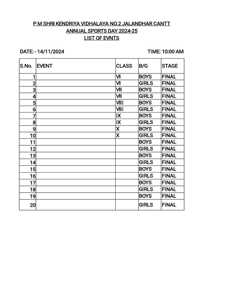Annual Sports Day Events List 2024-25 | PDF