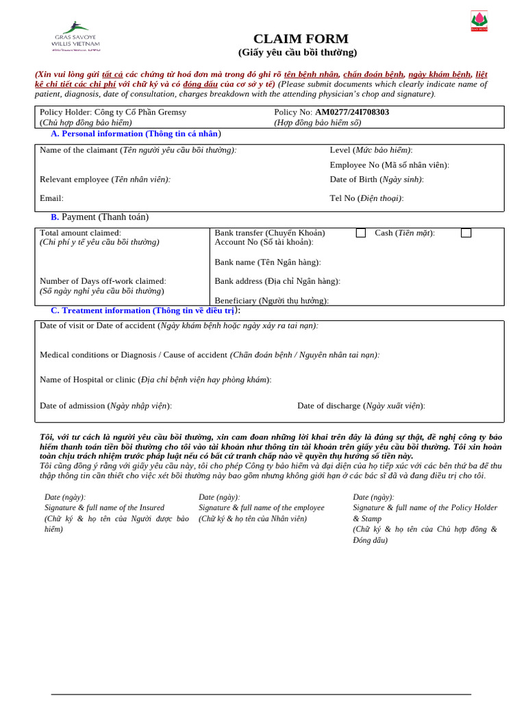 BM - Claim Form - T6.2024 | PDF