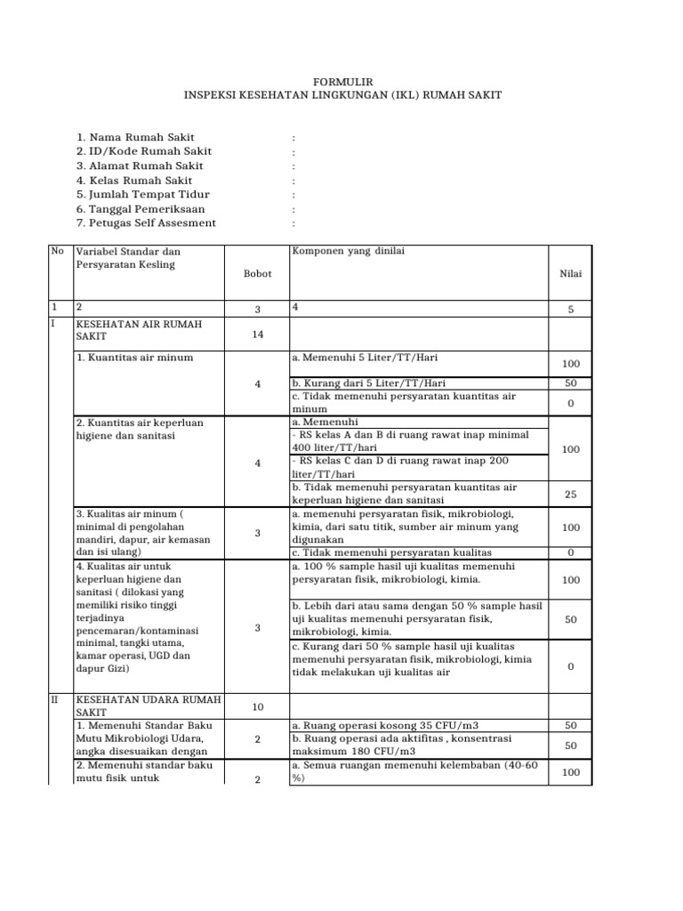 Formulir Kosong Inspeksi IKL - 7 Tahun 2019 - KEMENKES | PDF