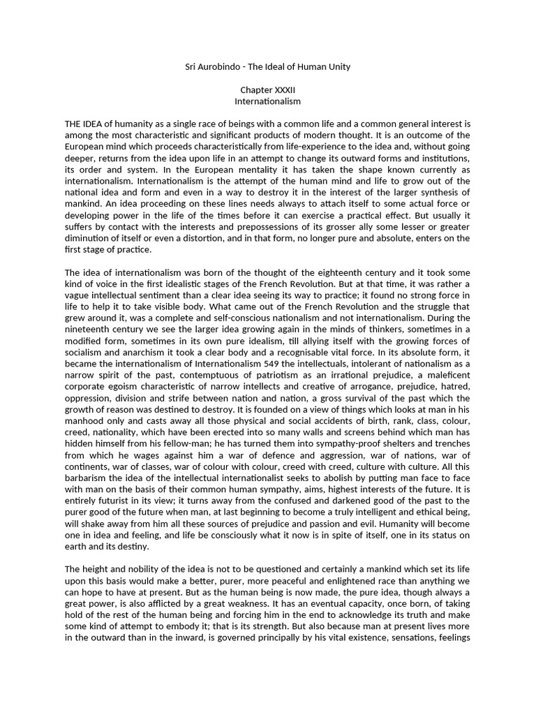 Internationalism and Human Unity | PDF | Internationalism (Politics) | Socialism