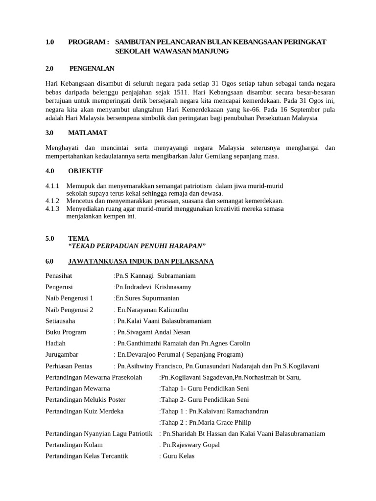 KERTAS KERJA HARI KEBANGSAAN 2023 - Kalai | PDF