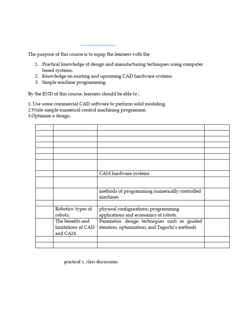 EMT 2410 CAD-CAM Course Outline | PDF | Computer Aided Design ...