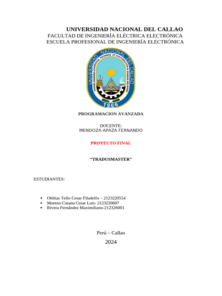 Programacion Avanzada Proyecto Final | PDF | Síntesis de voz | Software ...