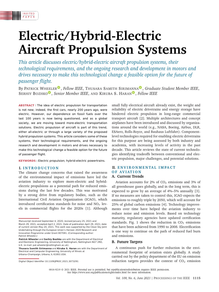 Electric Hybrid-Electric Aircraft Propulsion Systems | PDF | Power ...