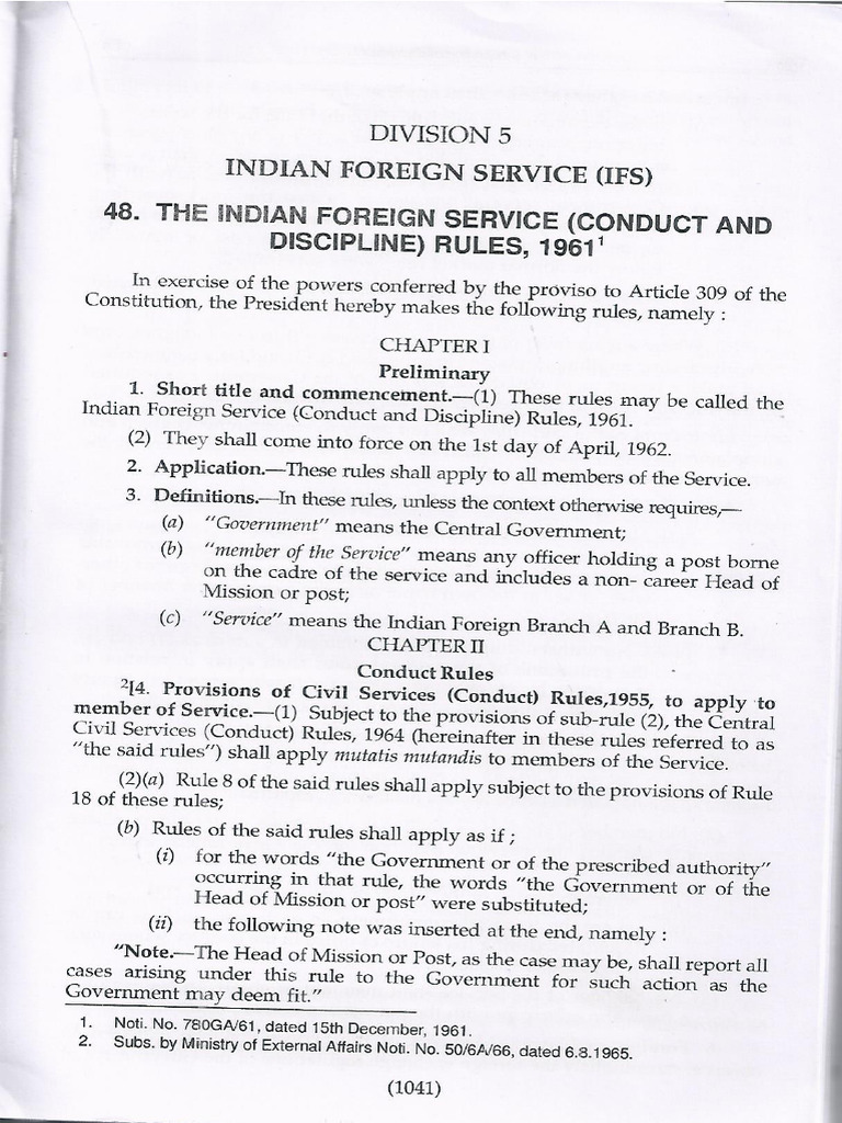 Indian Foreign Service (Conduct and Discipline) Rules, 1961 | PDF