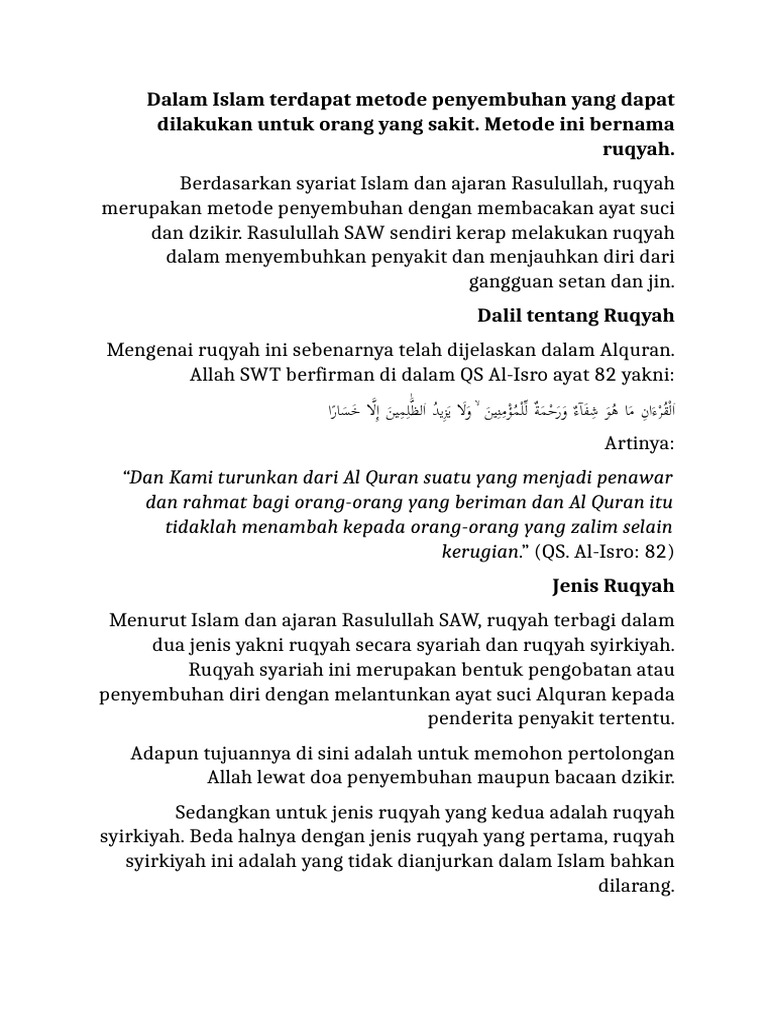 Ruqyah dalam Islam: Metode Penyembuhan | PDF
