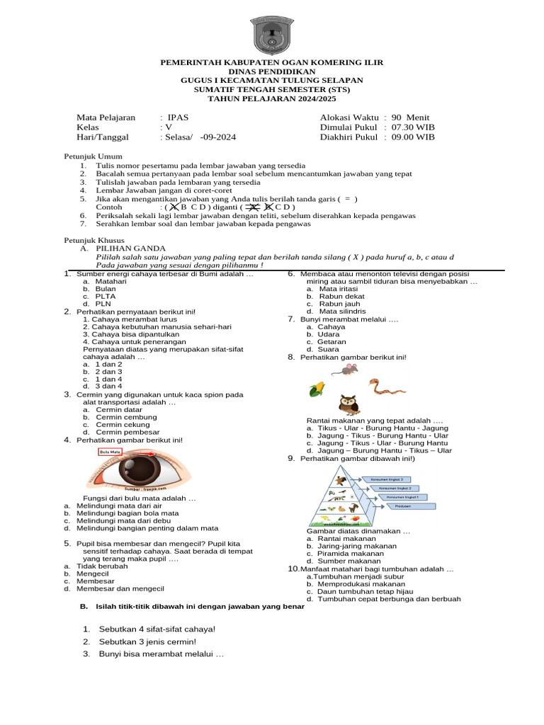 Soal Sts 1 Ipas Kelas 5 | PDF