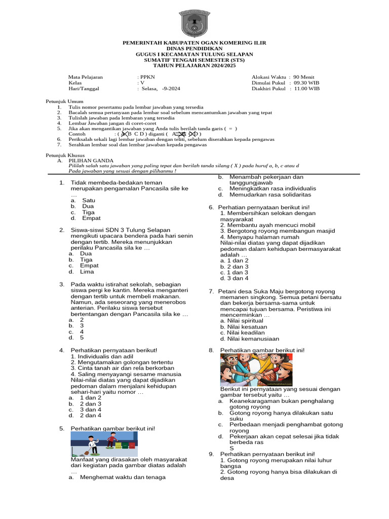 Soal Sts 1 PPKN Kelas 5 | PDF