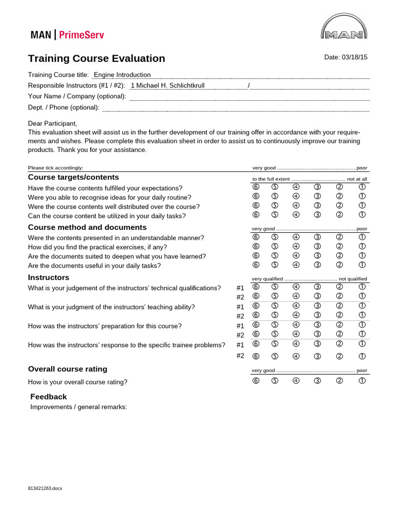 1.3.training Course Evaluation Sheet | PDF | Course Evaluation | Cognition