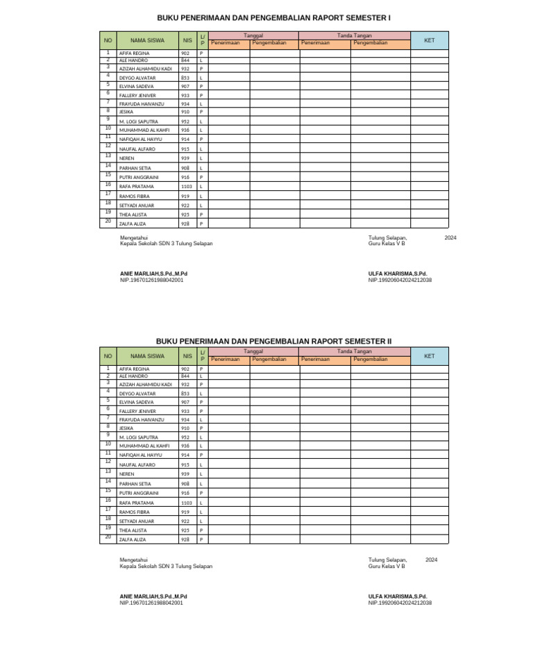 BUKU Penerimaan Dan Pengembalian Raport | PDF