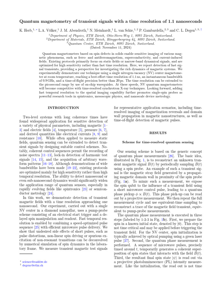 Quantum Magnetometry with 1.1 ns Resolution | PDF | Convolution | Time Of Flight Mass Spectrometry