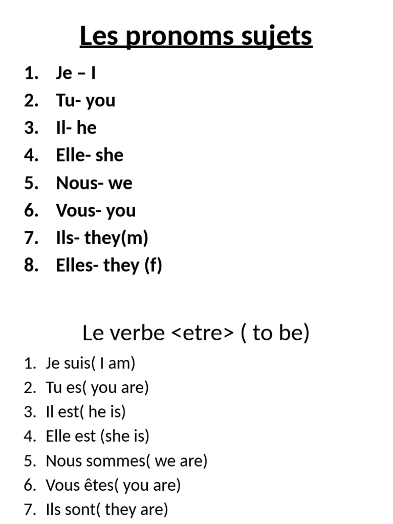 Les Pronoms Sujets | PDF