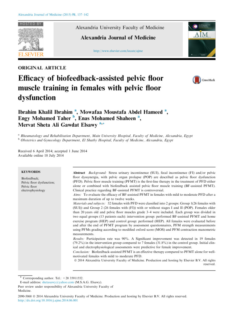 Efficacy of Biofeedback Assisted Pelvic | PDF | Urinary Incontinence ...