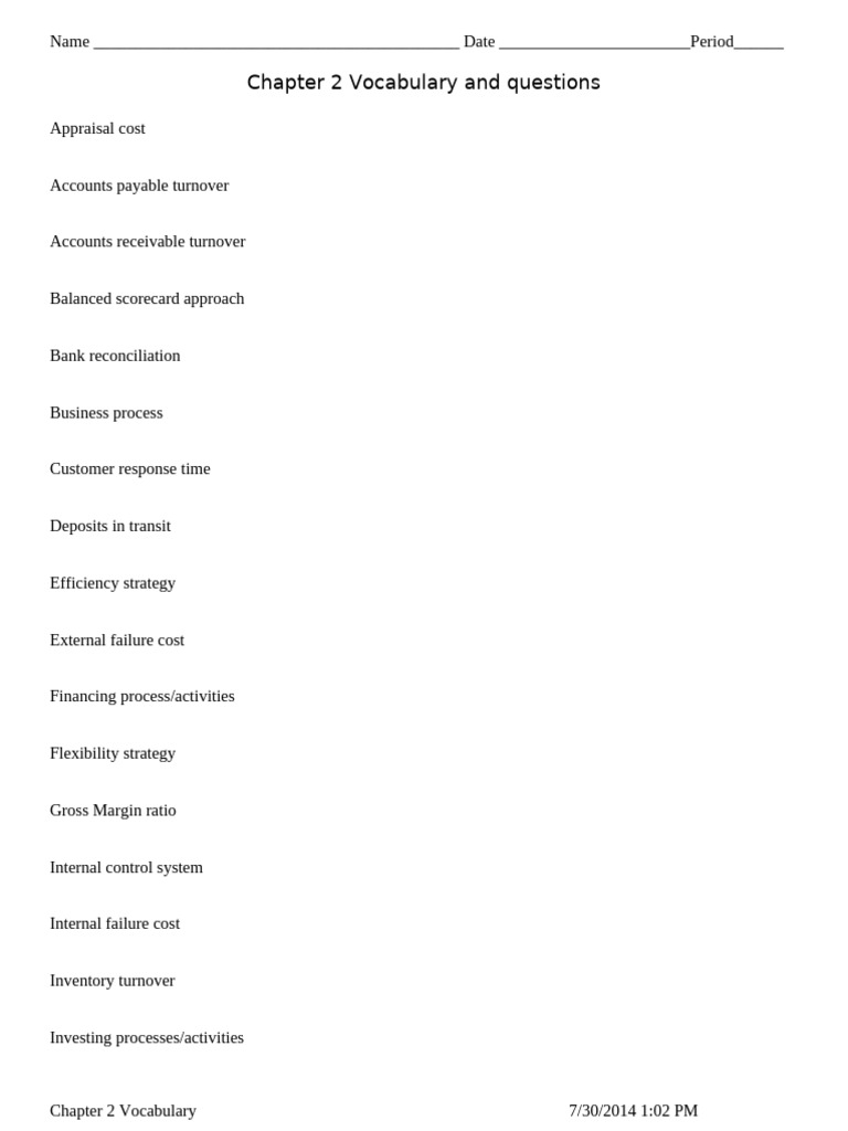 Chapter 2 Recommended Vocabulary | PDF