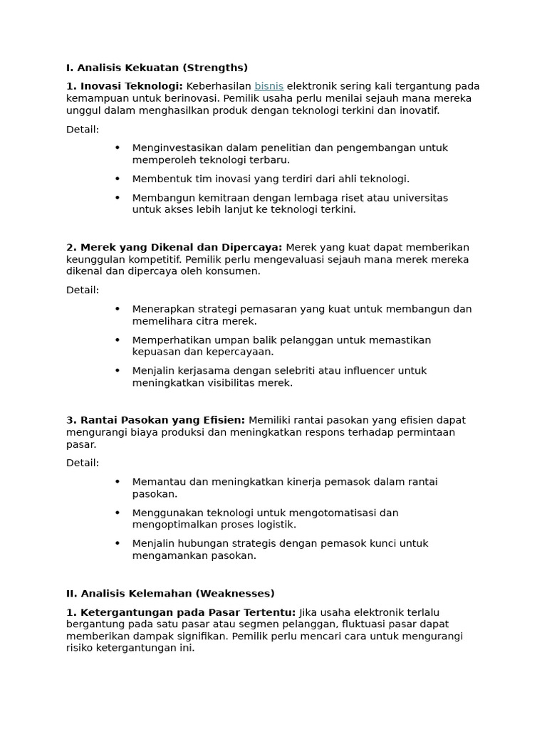 Analisis Swot Toko Elektronik Ardiansyah | PDF