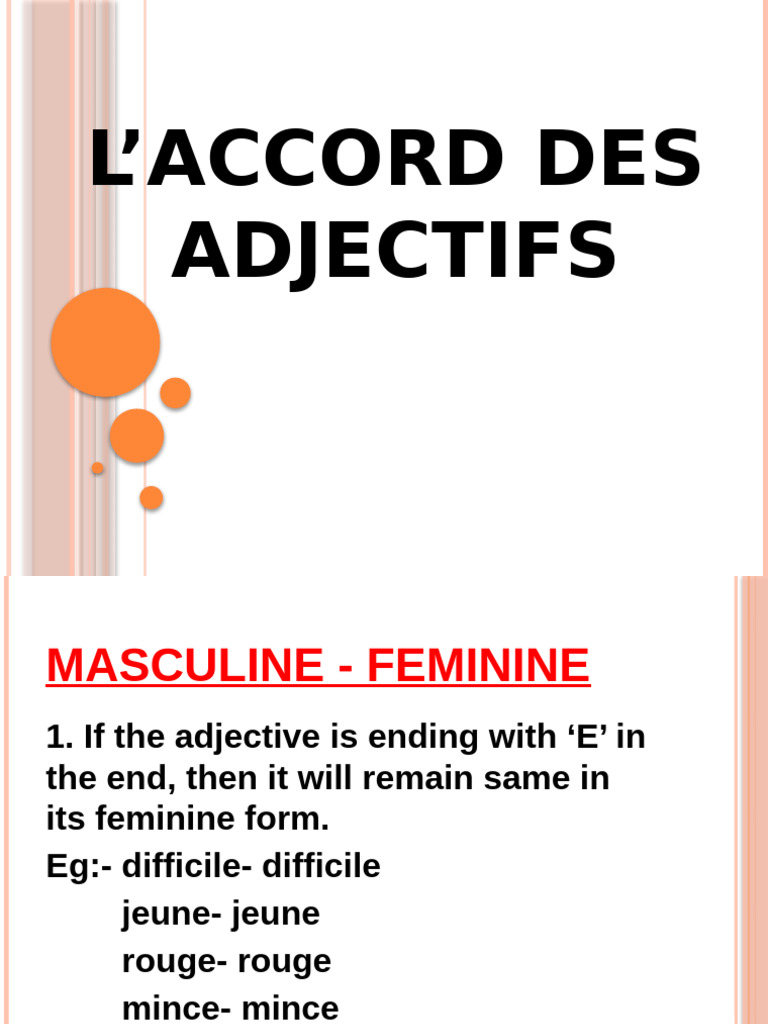 L'accord Des Adjectifs | PDF | Language Arts & Discipline