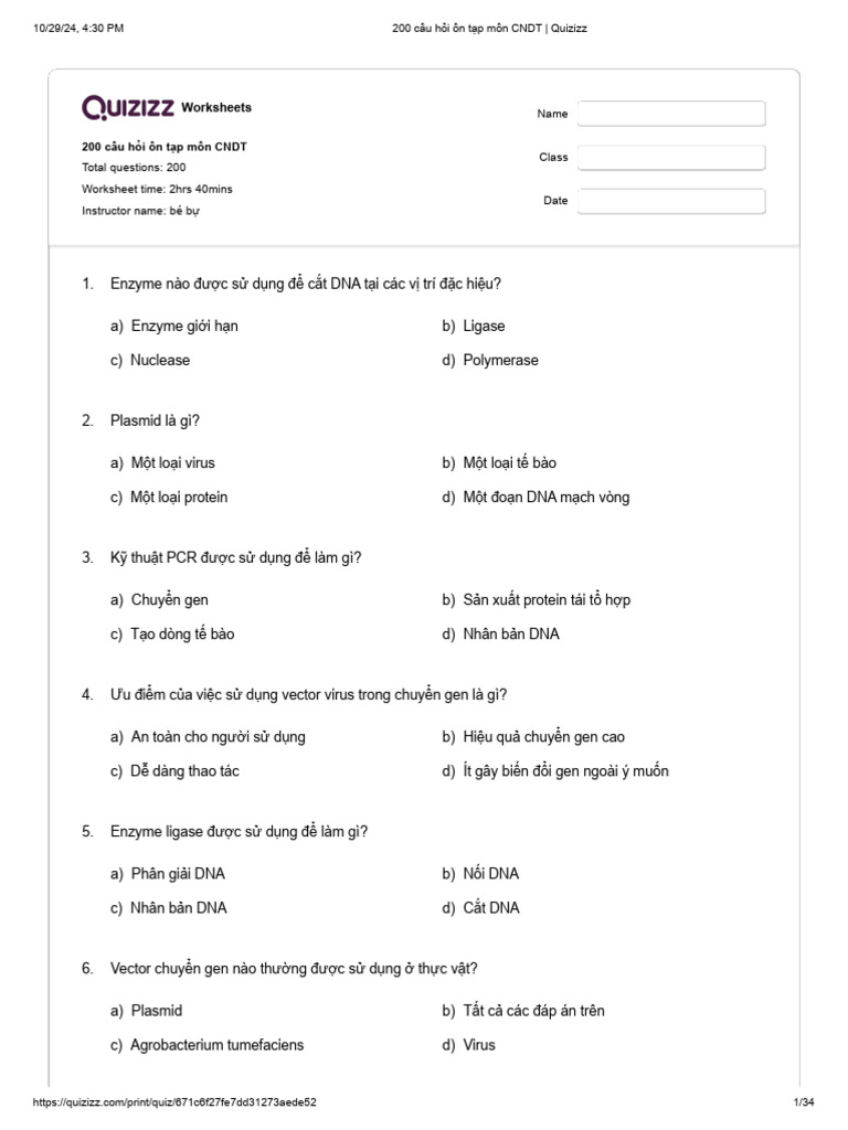 200 Câu Hỏi Ôn Tạp Môn CNDT - Quizizz | PDF