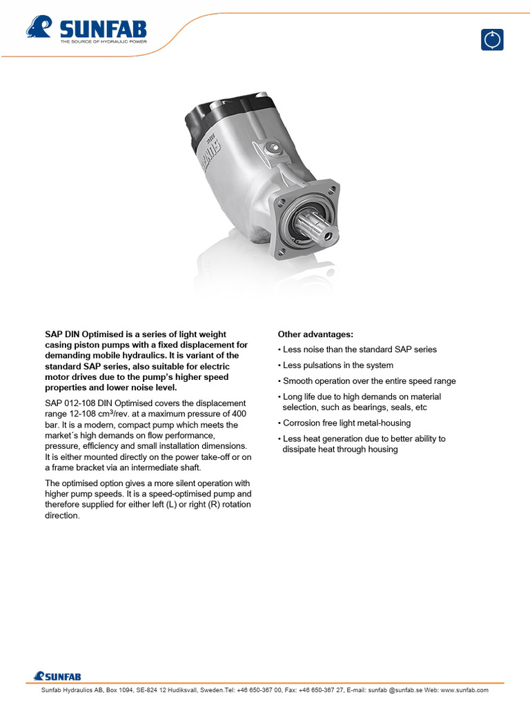 Sunfab SAP 012-108 DIN OPTIMISED (XR5 Pump) | PDF | Pump | Engines