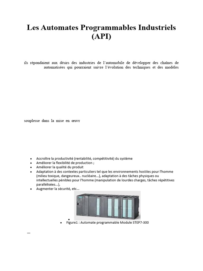 Chapitre I Les Automates Programmables Industriels 2021 | PDF | Entrée ...
