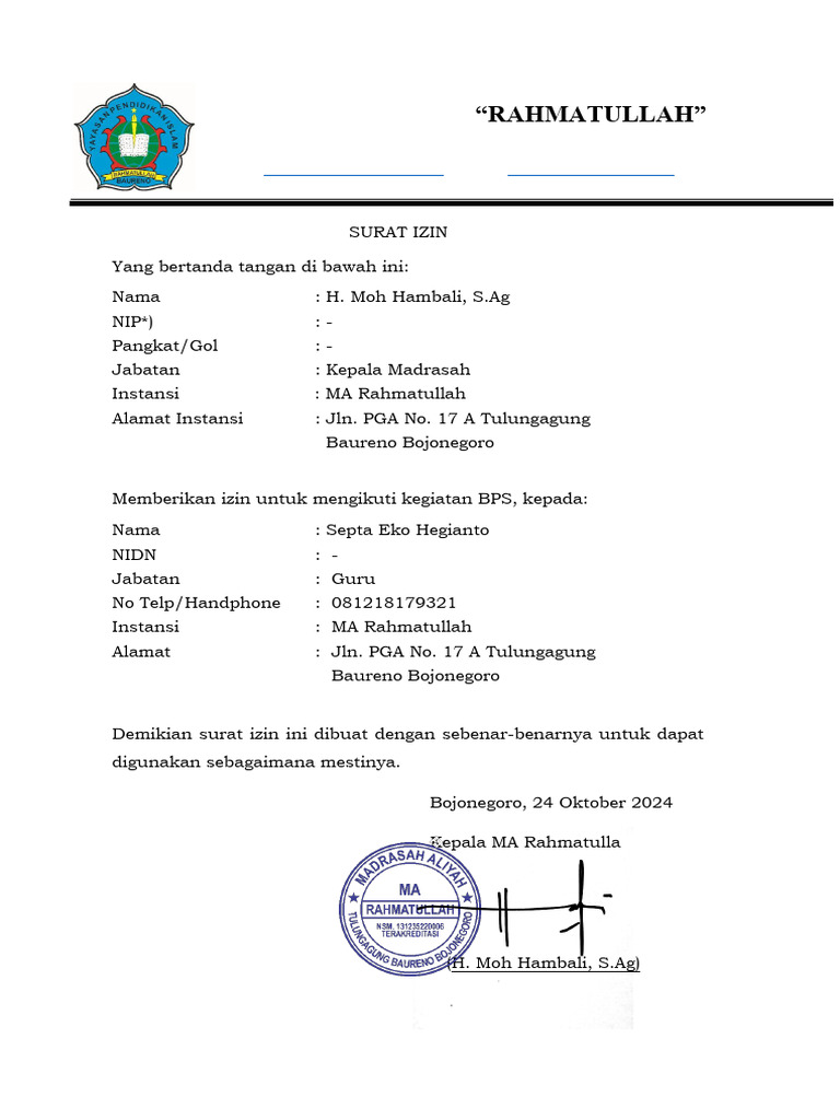 Surat Ijin Atasan 3522 | PDF