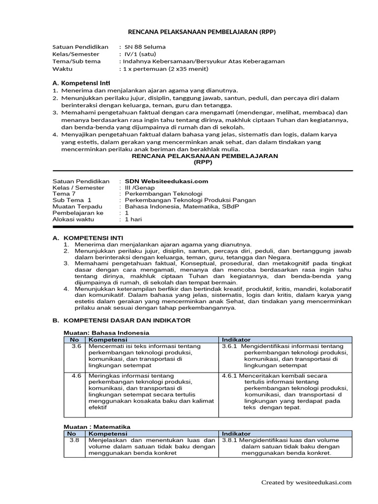 RPP Kelas 3 T7 Bagian 1 | PDF