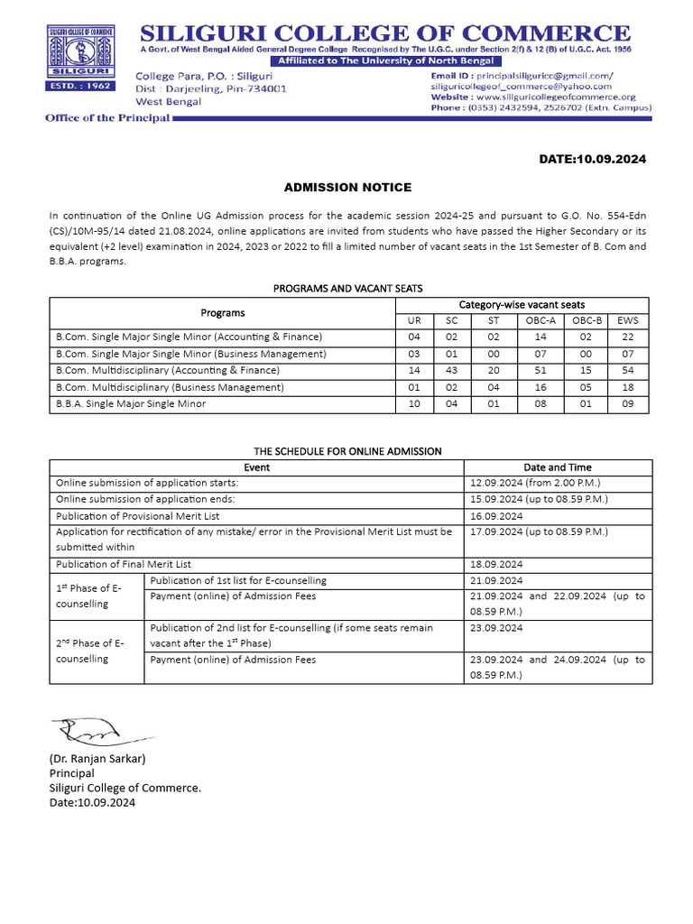 Admission Notice 2024 25 | PDF | Educational Stages | Qualifications