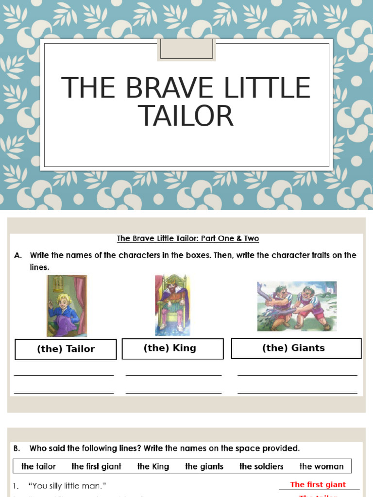 P5 Brave Little Tailor Worksheet Correction | PDF