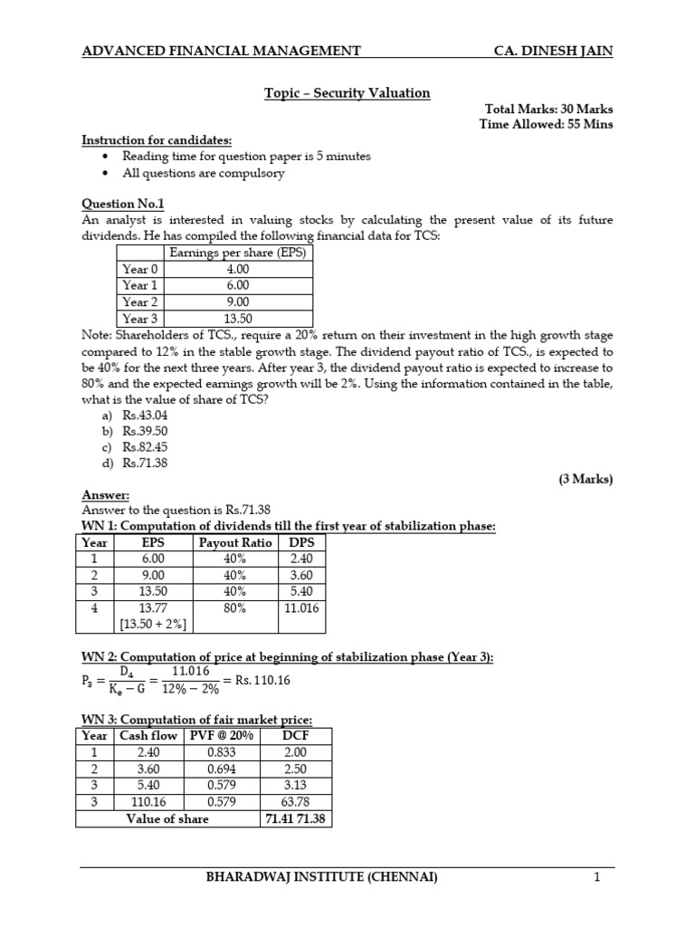 Security Valuation - Answer - Key | PDF | Price–Earnings Ratio ...