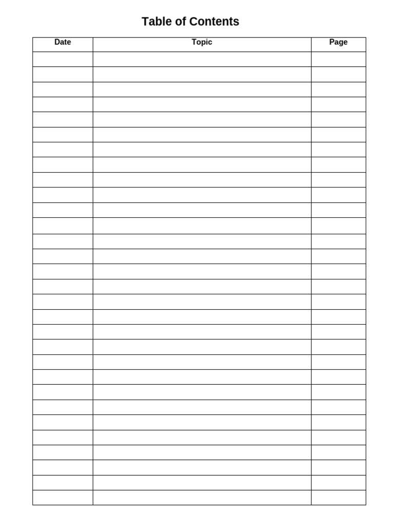 Blank Table of Contents Template | PDF