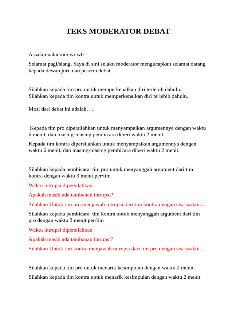 Teks Moderator Debat Dan Timer 2024 | PDF