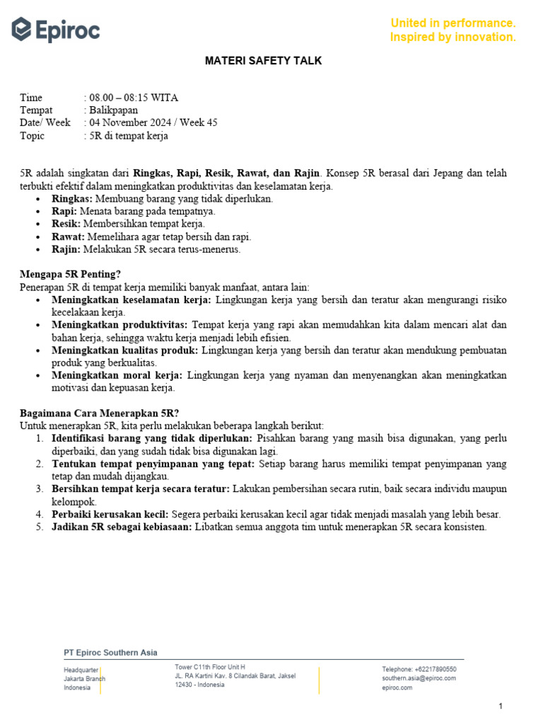 5R Di Tempat Kerja | PDF | Karier & Perkembangan