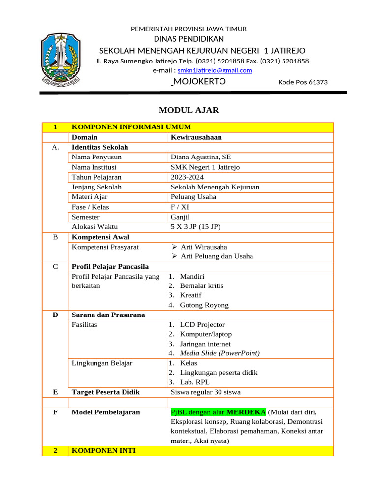4.1 Modul Ajar Peluang Usaha Kelas XI TITL .Fase F | PDF
