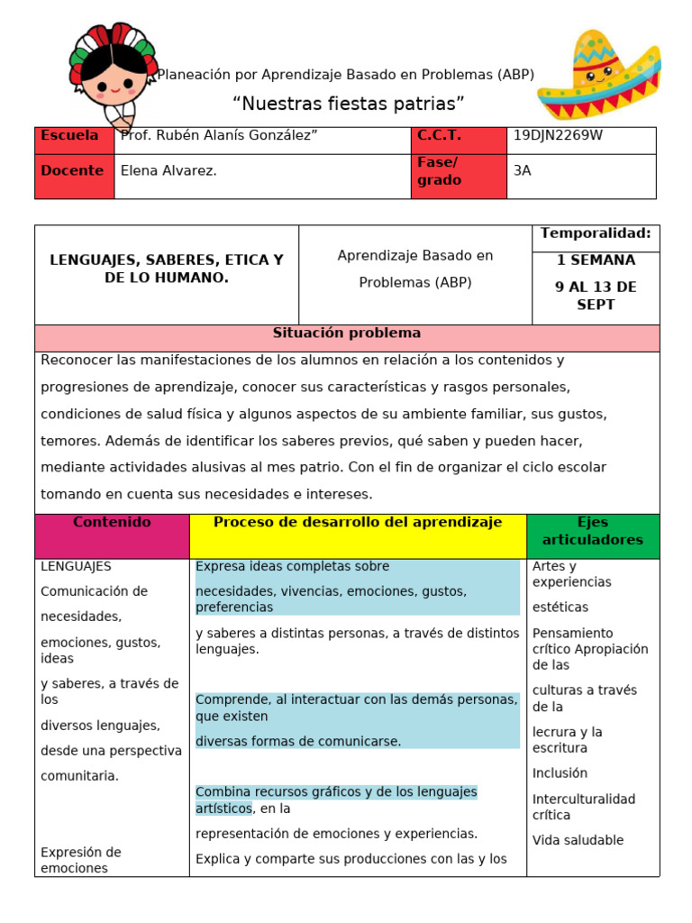 Plan Nuestras Fiestas Pattrias | PDF | Aprendizaje | Las emociones