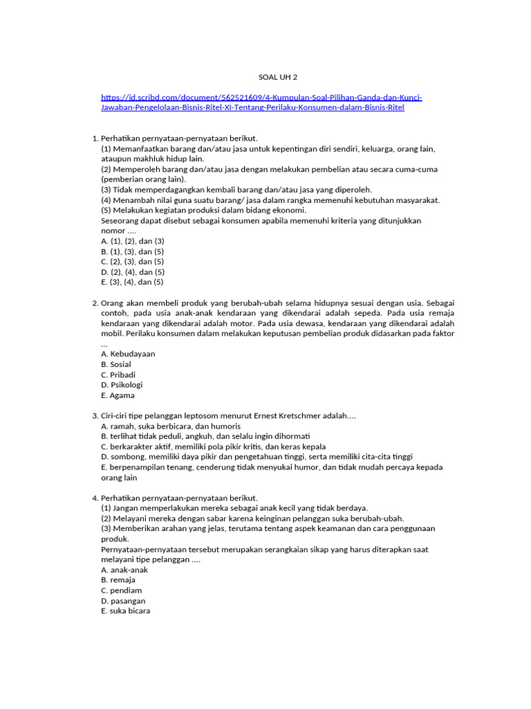 Soal Uh 2 Siswa Dasar Pemasaran 3 | PDF