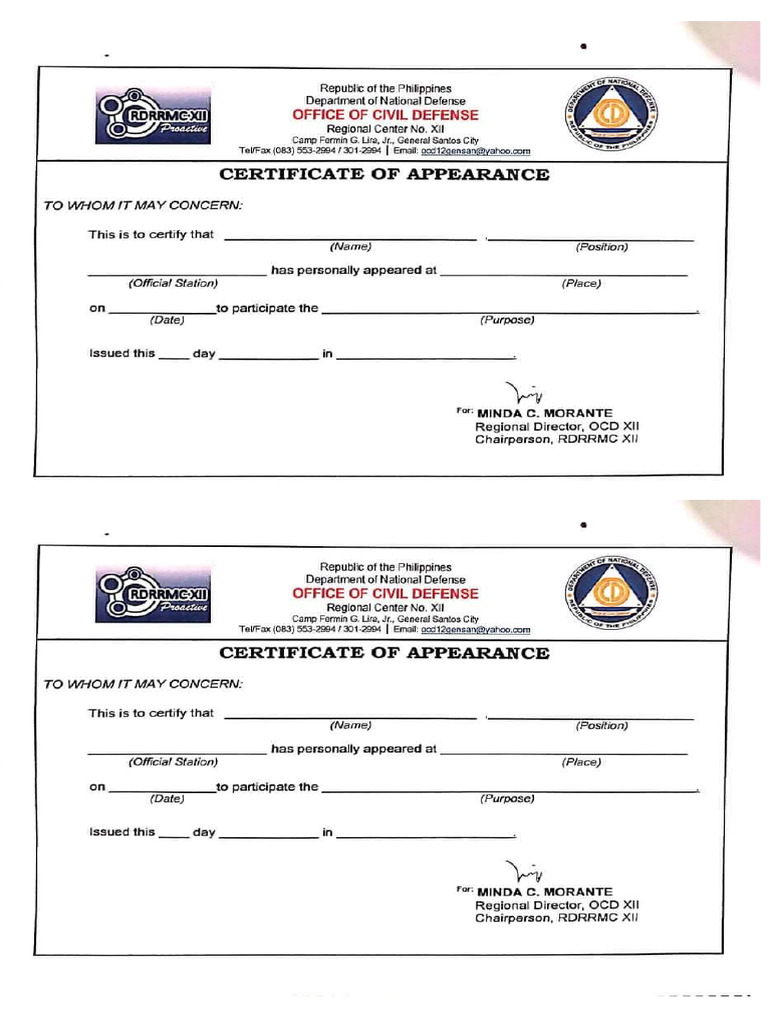 Certificate of Appearance OCD | PDF