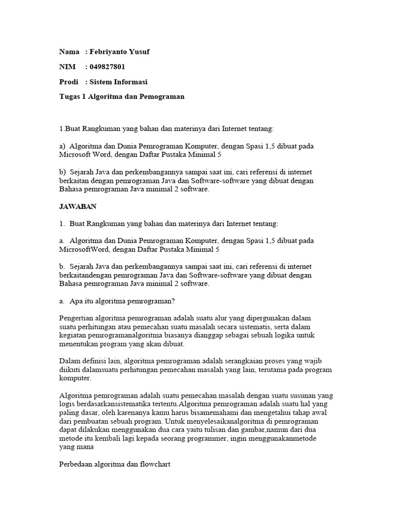 Tugas 1 Algoritma Dan Pemograman | PDF