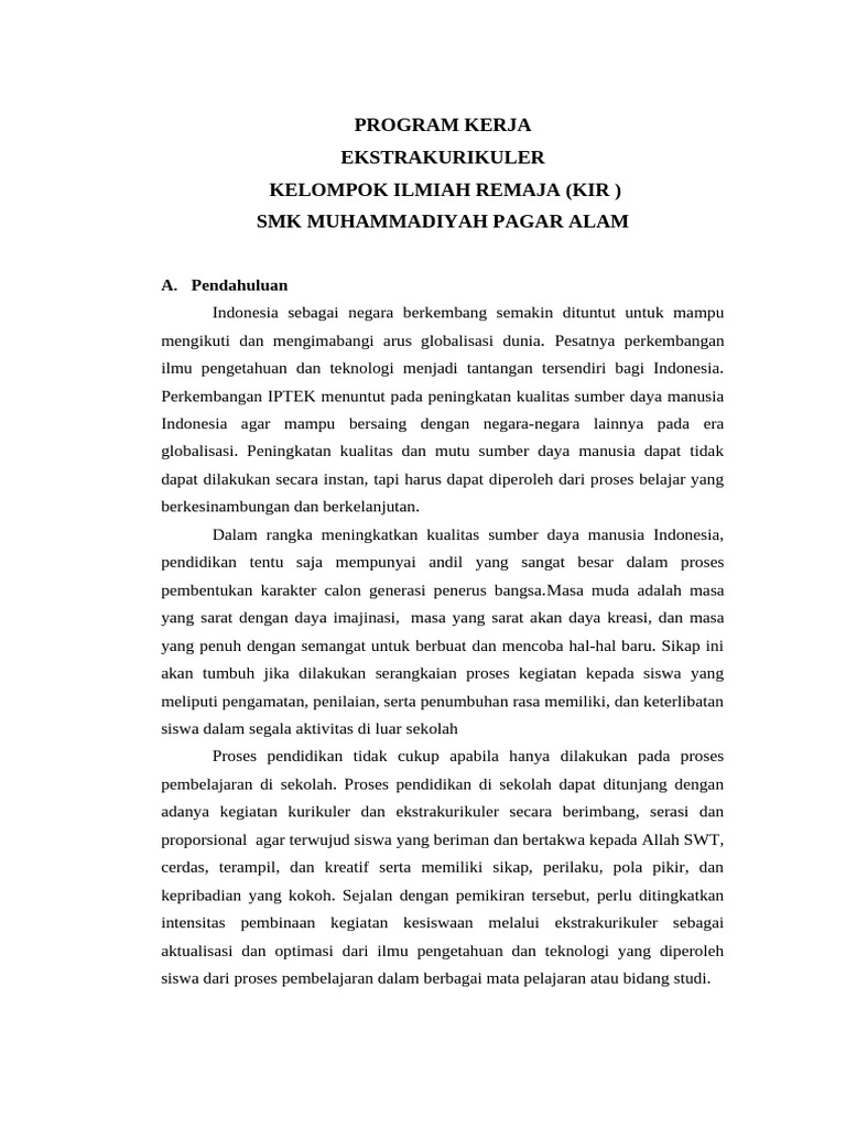 Program Kerja Ekstra Kulikuler Kir | PDF