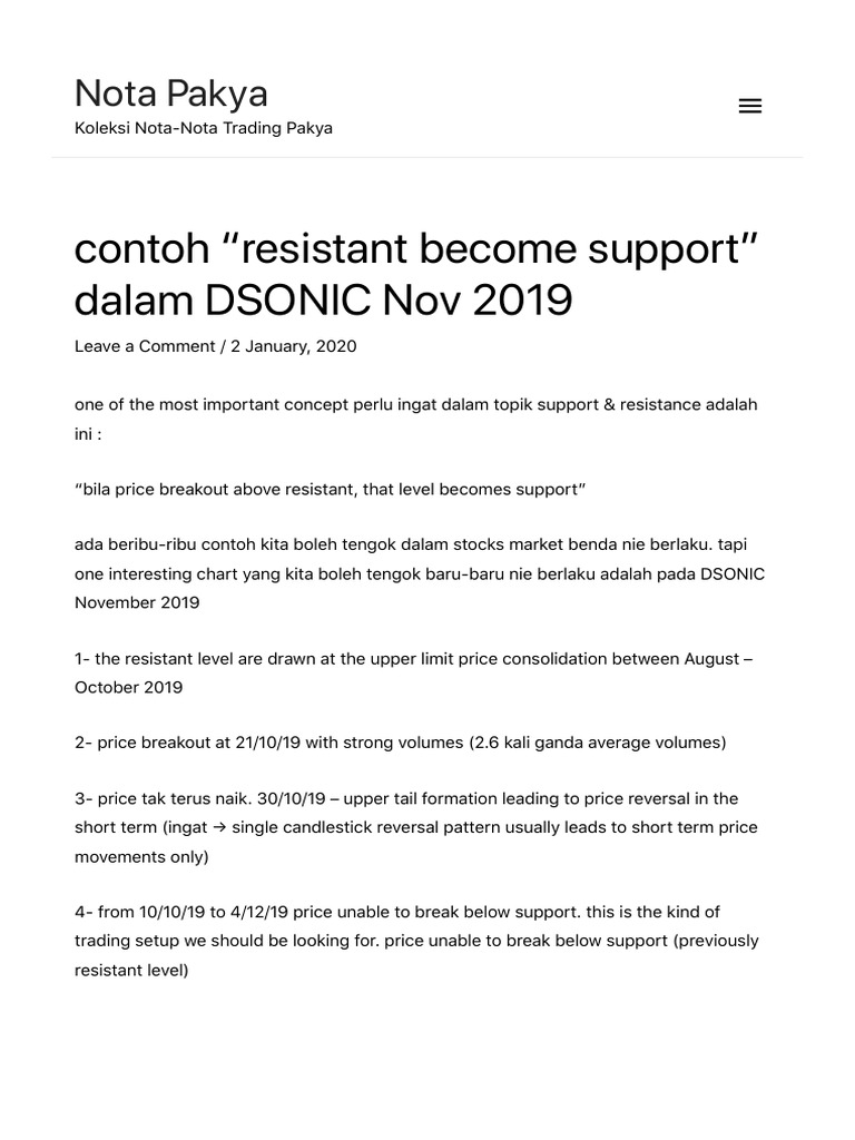 Contoh "Resistant Become Support" Dalam DSONIC Nov 2019 - Nota Pakya | PDF