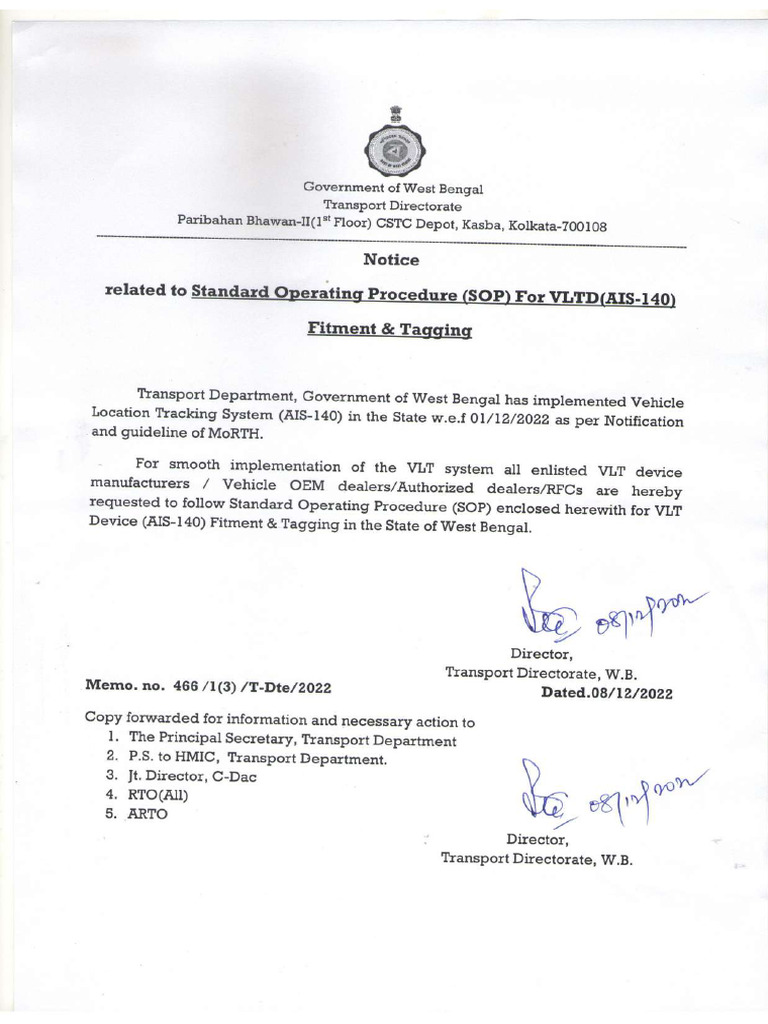 VLTD AIS 140 Standard Operating Procedure VLTD | PDF | Business ...