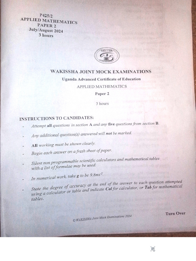 WAKISHA Applied Maths 2024 | PDF