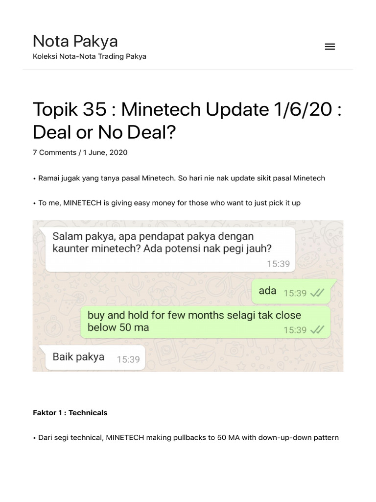 Topik 35 - Minetech Update 1/6/20 - Deal or No Deal? - Nota Pakya | PDF
